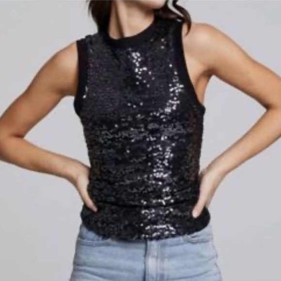 Chaser | Tops | New Chaser Sequin Muscle Shirt Tank Top Black Pewter ...